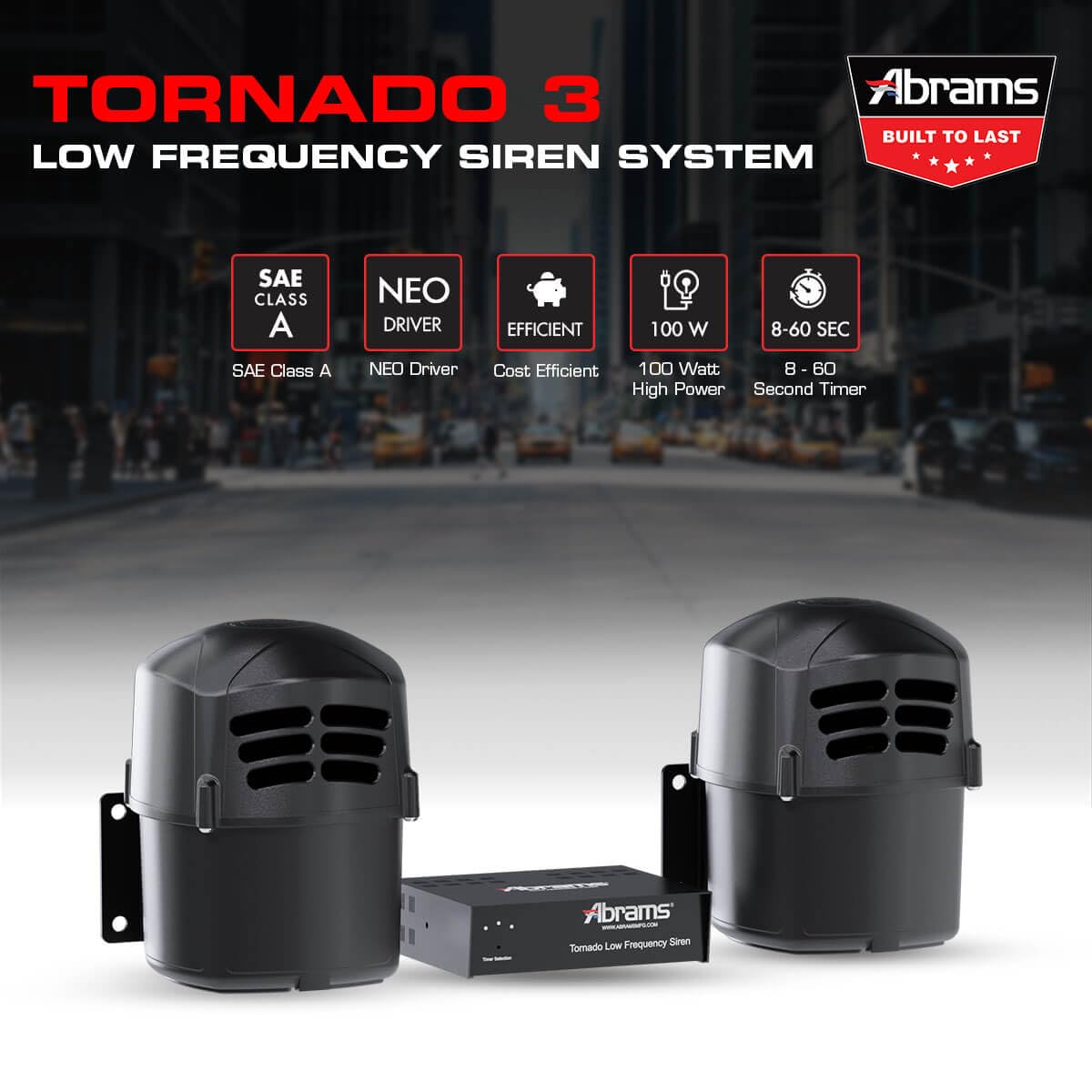 Abrams Tornado Low Frequency Siren Intersection Clearing System (add-on to any 100-200 watt siren system) SWAT Fire Truck EMS ATV POV Police Car Siren Speaker System Powerful Low Vibration Tone