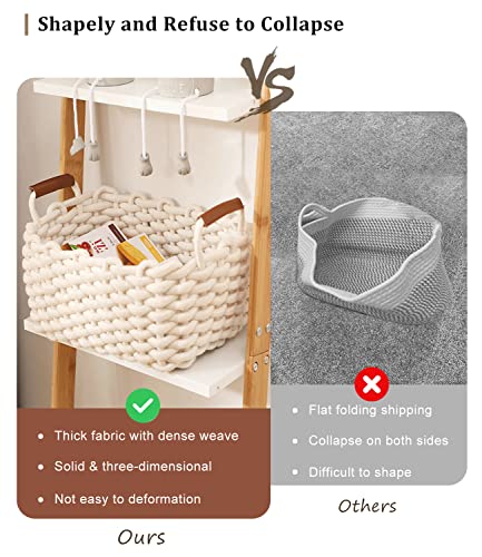 3-Piece Woven Baskets for Storage, Verkigle White Cotton Rope Basket with Handle, Decorative Cute Baskets for Room Desktop Organizing, Empty Gift Basket, Small Shelf Basket for Baby Nursery