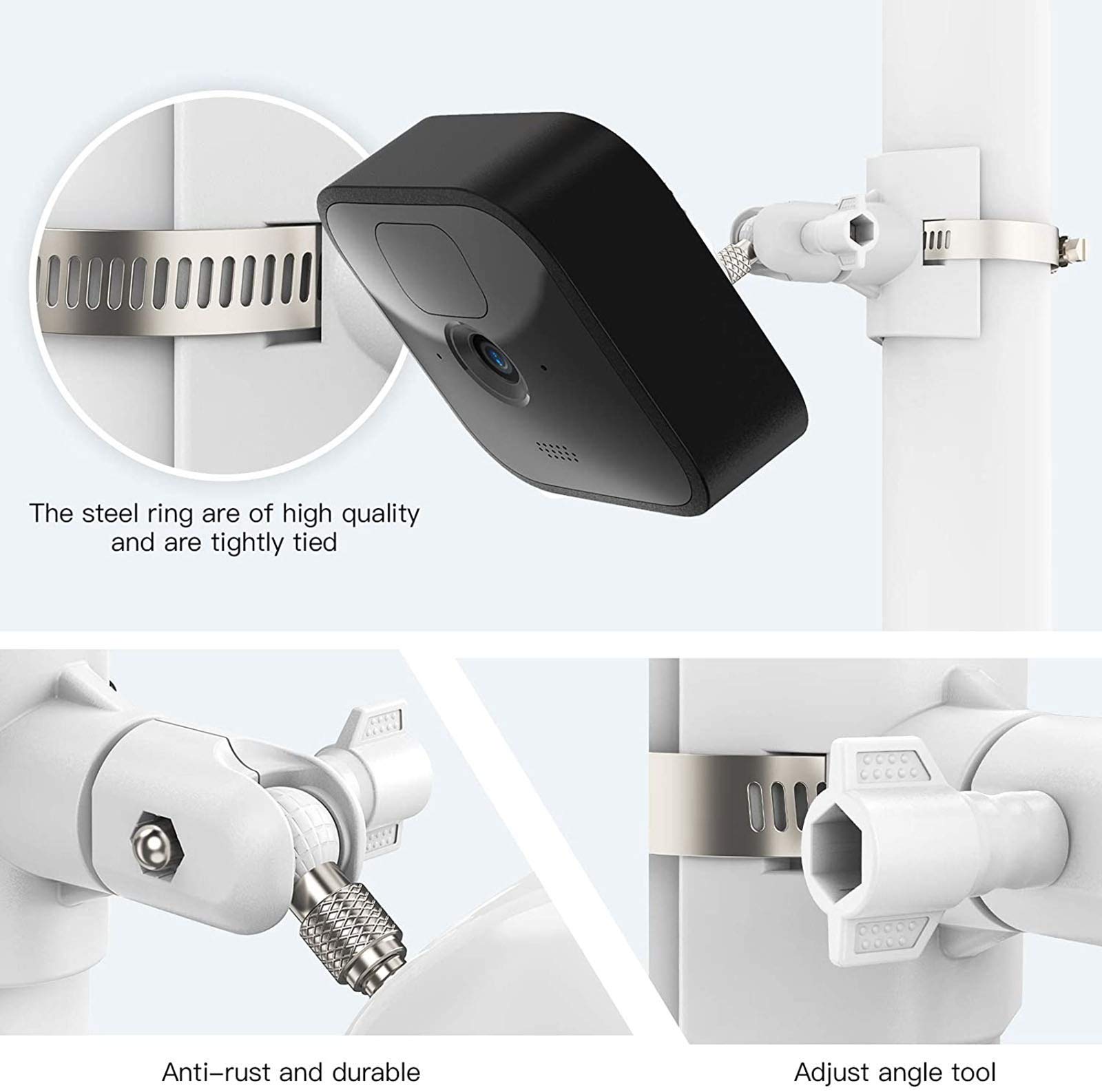 Blink Camera Pole Mounting Bracket, Lyeiaa All-New Blink Outdoor Blink XT2 Wall Mount Bracket Holder, Applicable Pipe Diameter Size 1.18-7.87 inch (30mm-200mm) (2 Pack-White)