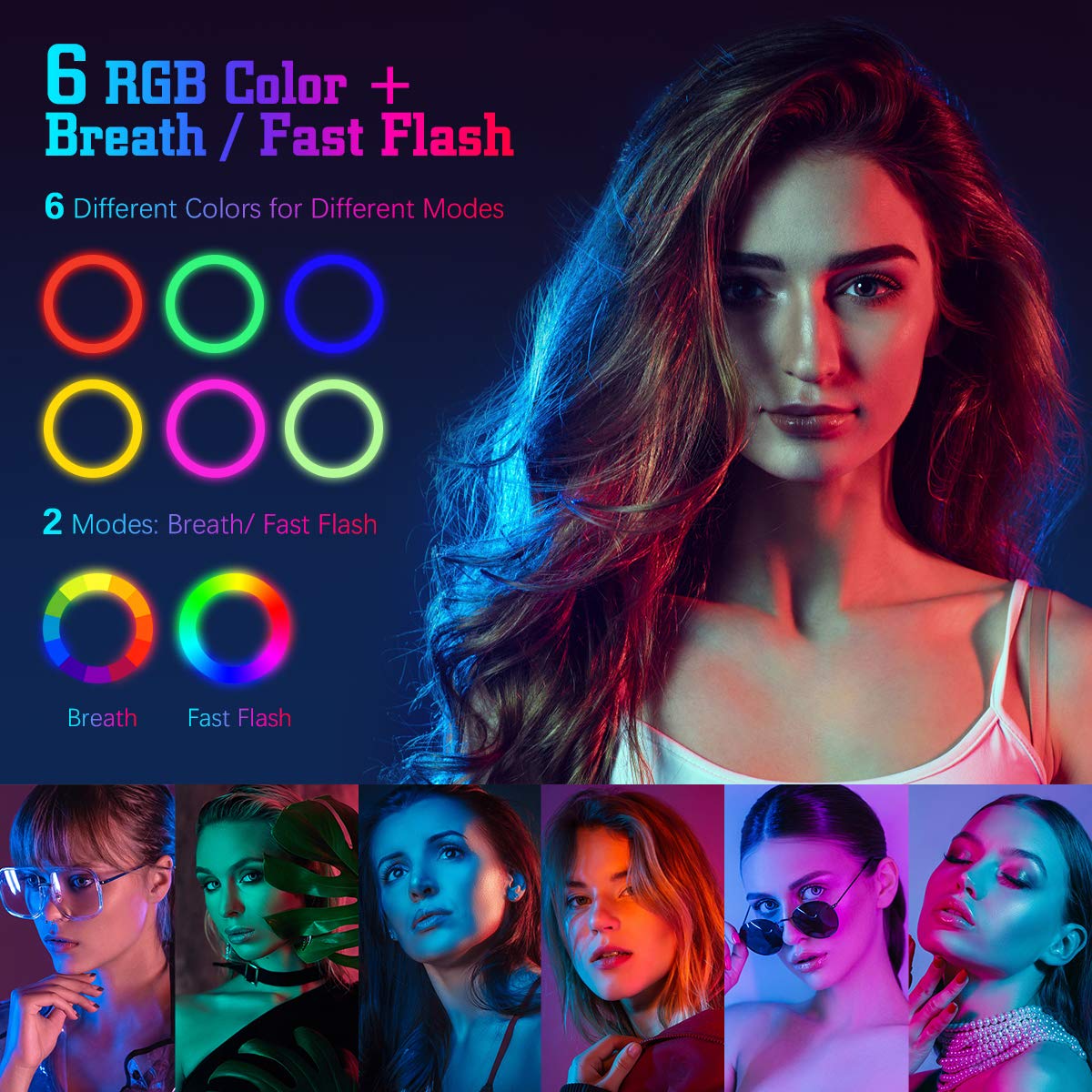 19" Selfie RGB Ring Light with Stand - YUNLIGHTS 11 Colors Modes RGB Dimmable LED Ring Light with Phone & iPad Holder for YouTube|Video|Shooting|Vlogs|Makeup, Compatible with iPhone Android Phone