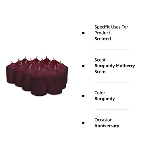 Burgundy Mulberry Scented Votive Candles - 15 Hour Long Burn Time - Textured Finish - Box of 20