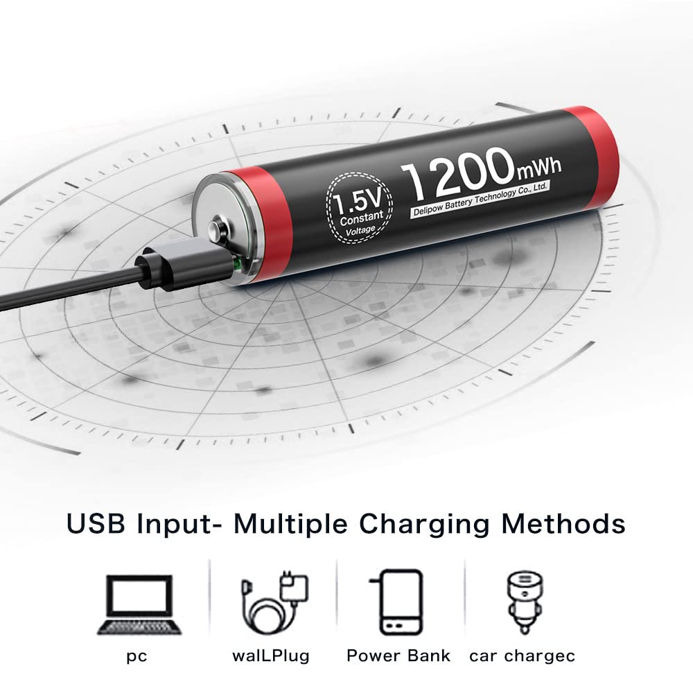 Deleepow USB Rechargeable AAA Batteries 4 Pack, USB C Rechargeable Triple A Lithium Batteries, 1200mWh 1.5V with 2-in-1 Charging Cable, 1 Hour Fast Charging AAA Rechargeable Battery