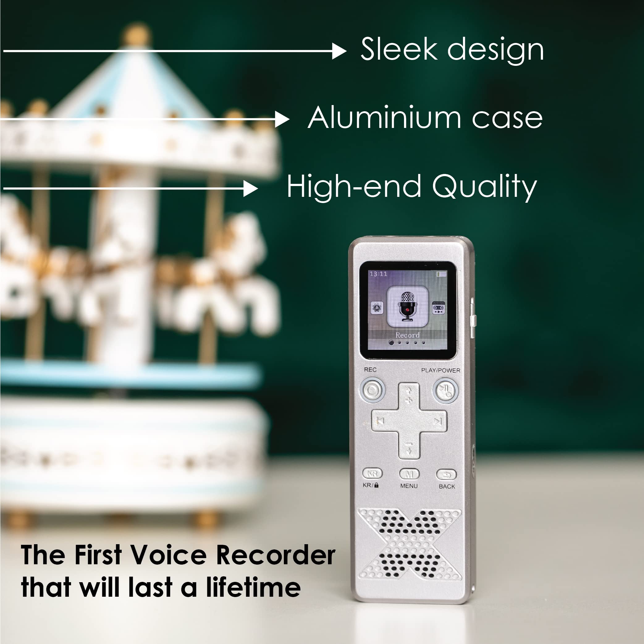 Digital Voice Activated Recorder with Instant Recording Button, Easy Playback with Integrated Speaker – Ideal for Notes, Voice Memos, Reminders, Learning Tool, 1000 Hours Capacity, by AttoDigital