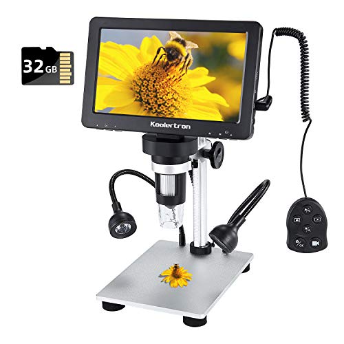 7 inch LCD Digital USB Microscope with 32G TF Card,Koolertron Upgraded 12MP 1-1200X Magnification Camera Video Recorder,Wired Remote,Rechargeable Battery for Circuit Board Soldering PCB Coins Outdoor