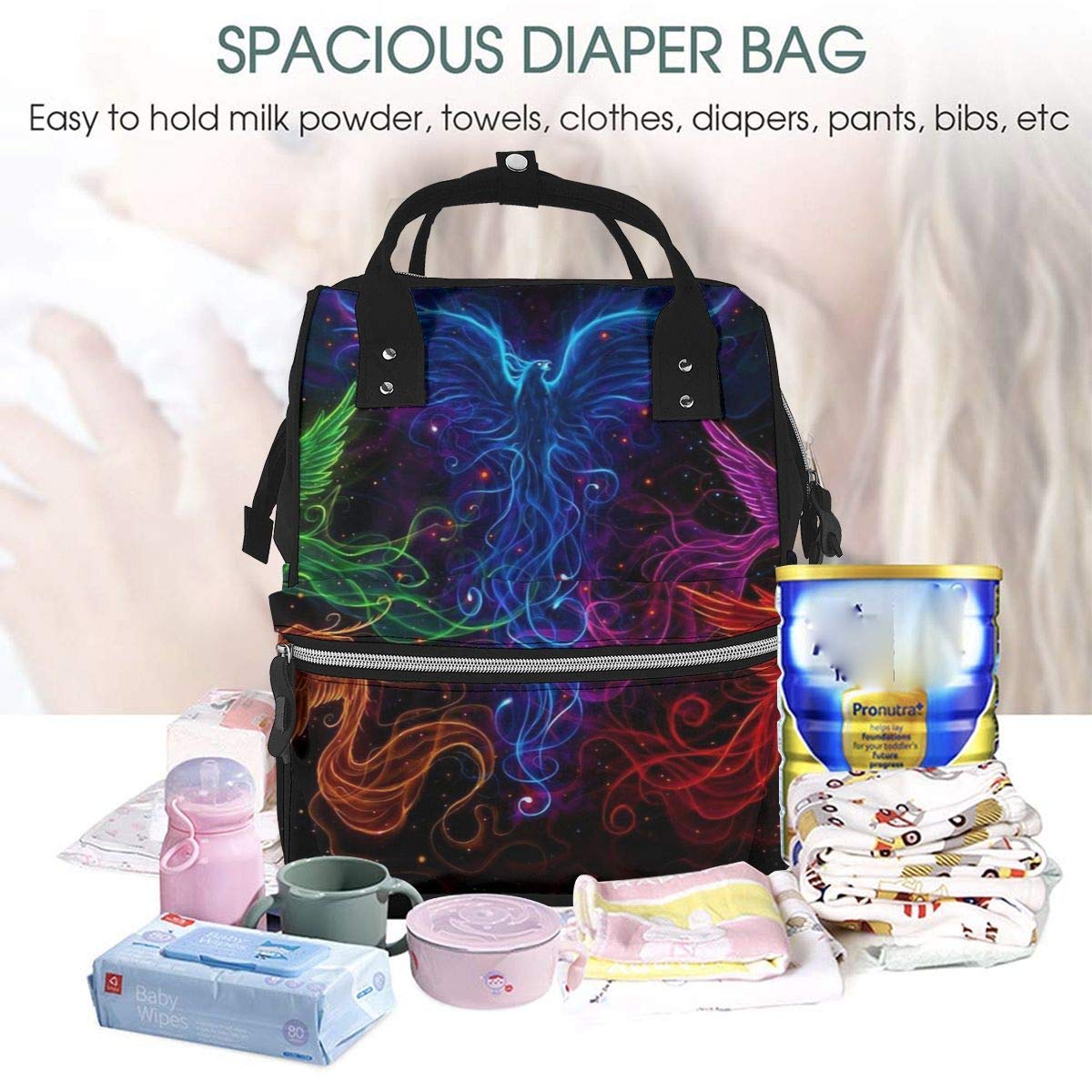 Cool Fire Flame Phoenix Diaper Bag Backpack Multi Function Nappy Bag Large Capacity Mommy Backpack Organizer for Baby Care Baby Bag for Mom and Dad