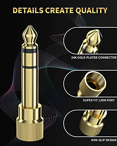 bestune 5Pcs Gold Plated Stereo Phone Screw-On Adapter 6.35mm (1/4 Inch) Male to 3.5mm (1/8 Inch) Female Audio Adapter