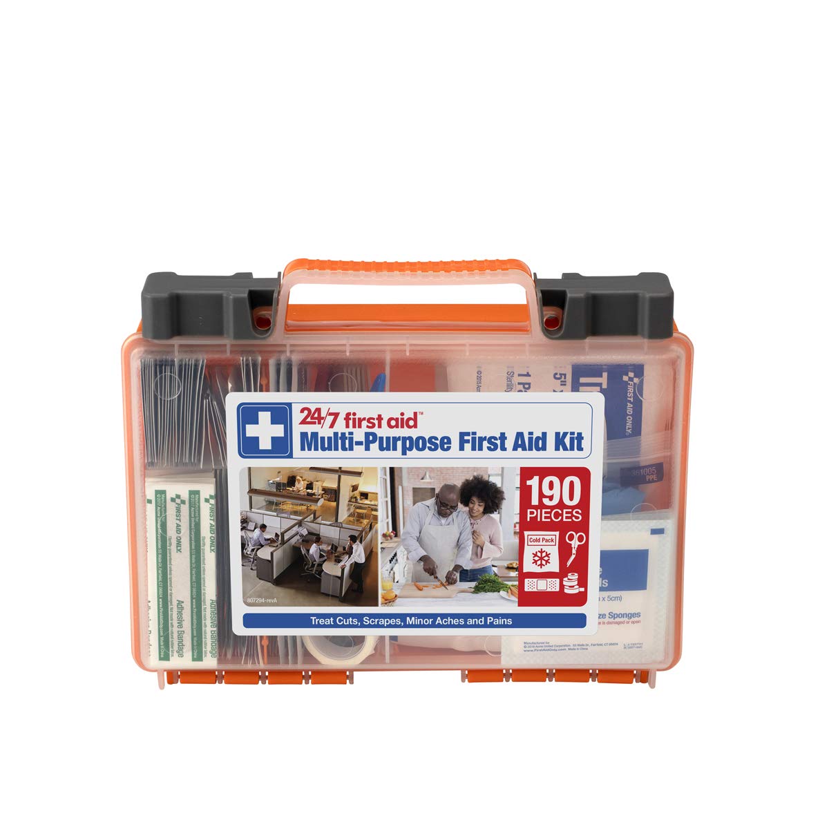 190 Piece First Aid Kit, Plastic Case