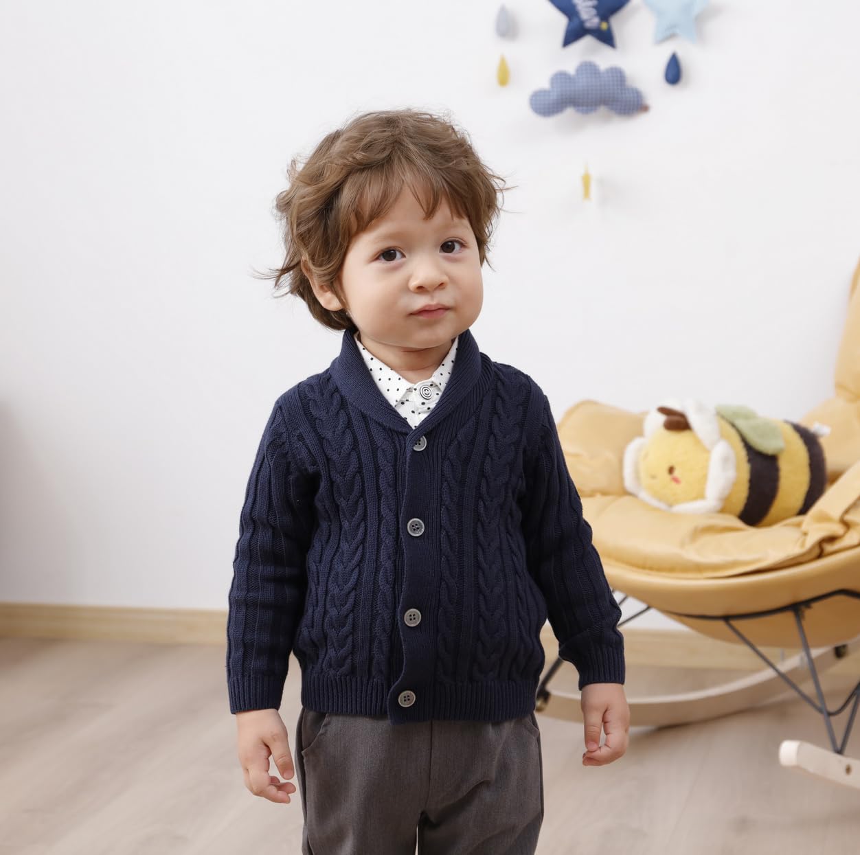 Feidoog Infant Baby Boys Cardigan Crochet Sweater V-Neck,Toddler Knit Button up Knitted Pattern Pullover Sweatshirt,Blue,6-12M