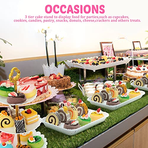 7 Pcs Cupcake Stands Dessert Plates Set 4 Pcs 3 Tire Round Cupcake Stands Cake Fruit Display Tower and 3 Pcs Plastic Rectangle Dessert Trays Candy Server for Wedding Birthday Baby Shower Tea Party