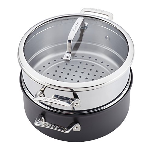 Anolon Authority Hard-Anodized Nonstick Covered Dutch Oven with Steamer Insert, 5-Quarts, Gray