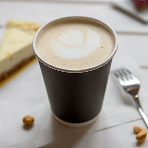 500-CT Disposable Black 12-oz Hot Beverage Cups with Double Wall Design: No Need for Sleeves - Perfect for Cafes - Eco Friendly Recyclable Paper - Insulated - Wholesale Takeout Coffee Cup