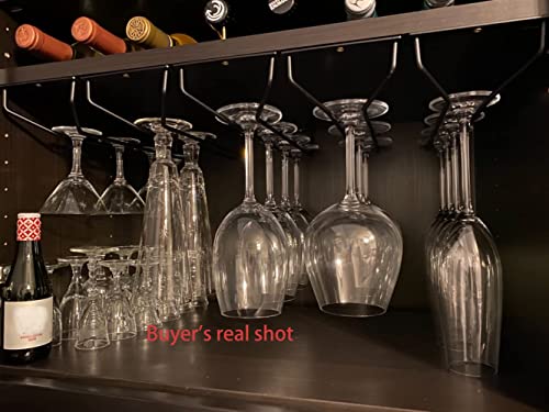 DZHJKIO Black Stemware Rack,Wire Hanging Rack,Under Cabinet Wine Glass Rack,Wine Glass Hanging Rack 2 Pack 14 Inch