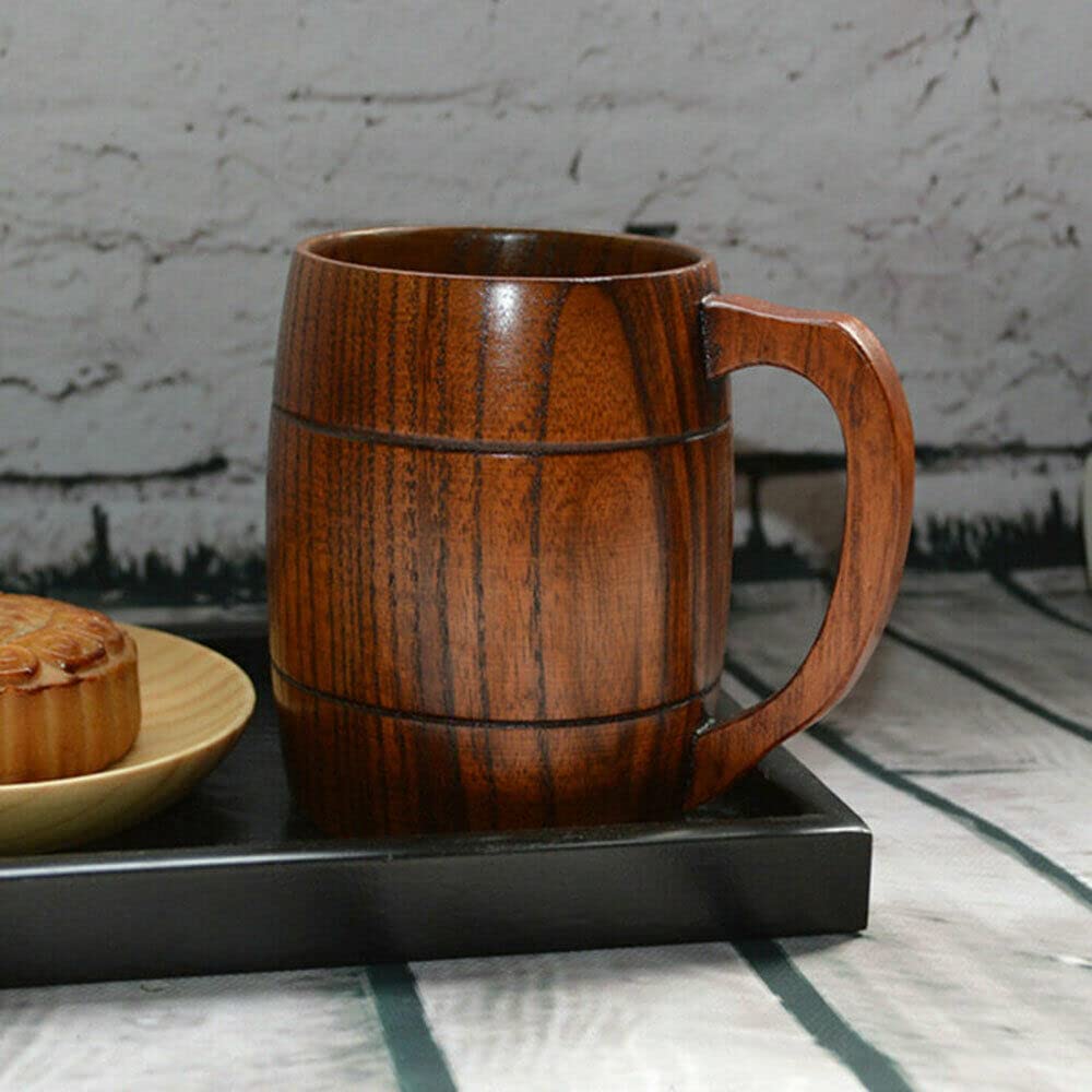 1PC Handmade Wooden 300mL Milk Beer Mug Wine Tea Drink Handcrafted Wood Cup Cap