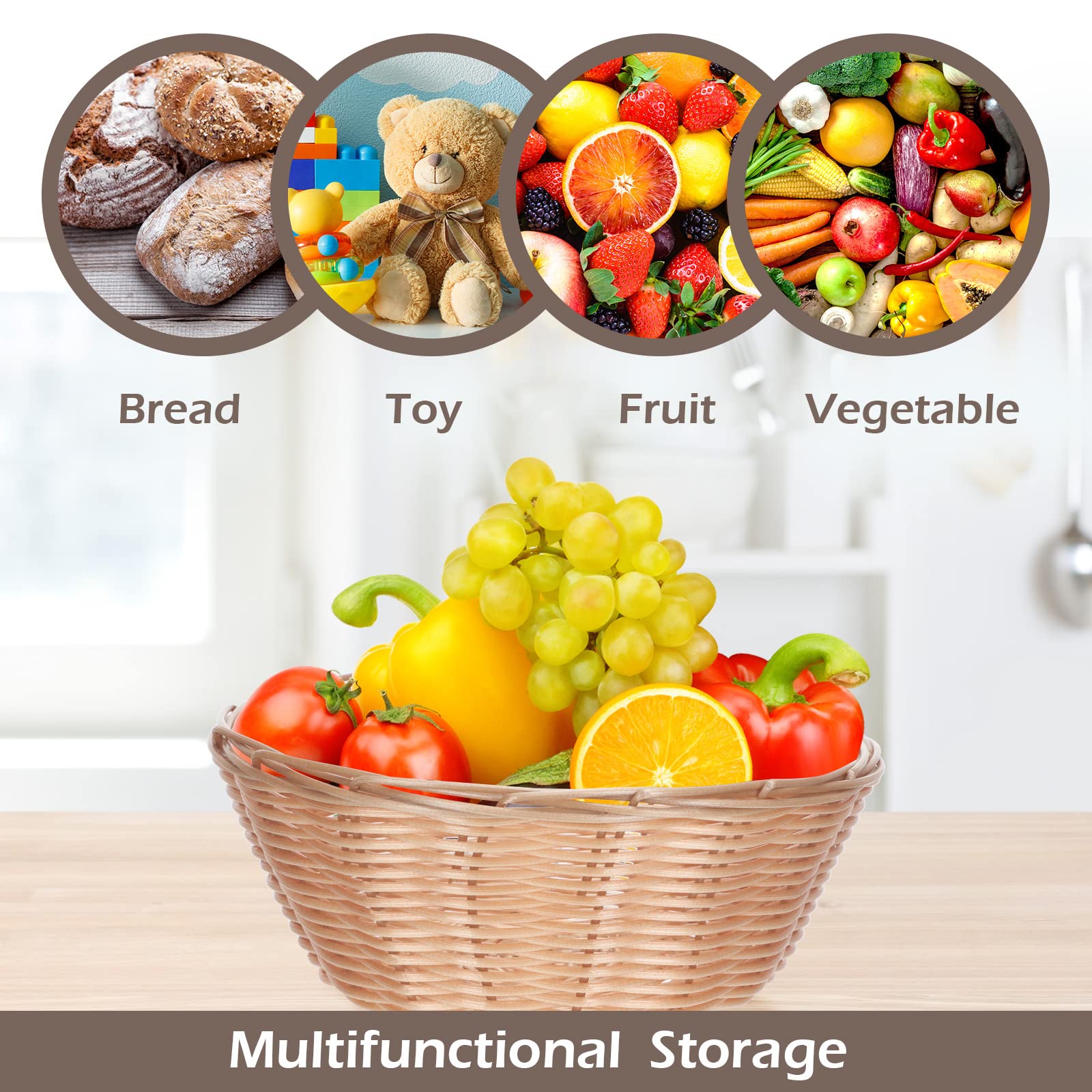 20 Pieces Woven Bread Baskets Plastic Round Basket 7 Inch Small Baskets for Gifts Empty Food Baskets for Serving Brown Food Storage Basket Woven Baskets for Fruits Vegetables Snacks Kitchen Restaurant