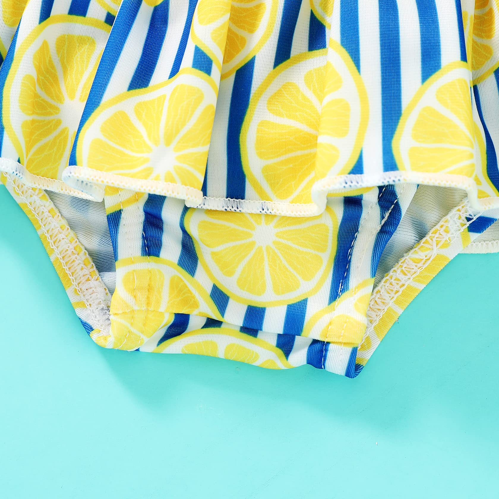 JEELLIGULAR Toddler Baby Girl Swimwear Bowknot Stripe Swimsuit Bathing Suit 2Pcs Bikini Set Outfits Summer (18-24 Months, Lemon)