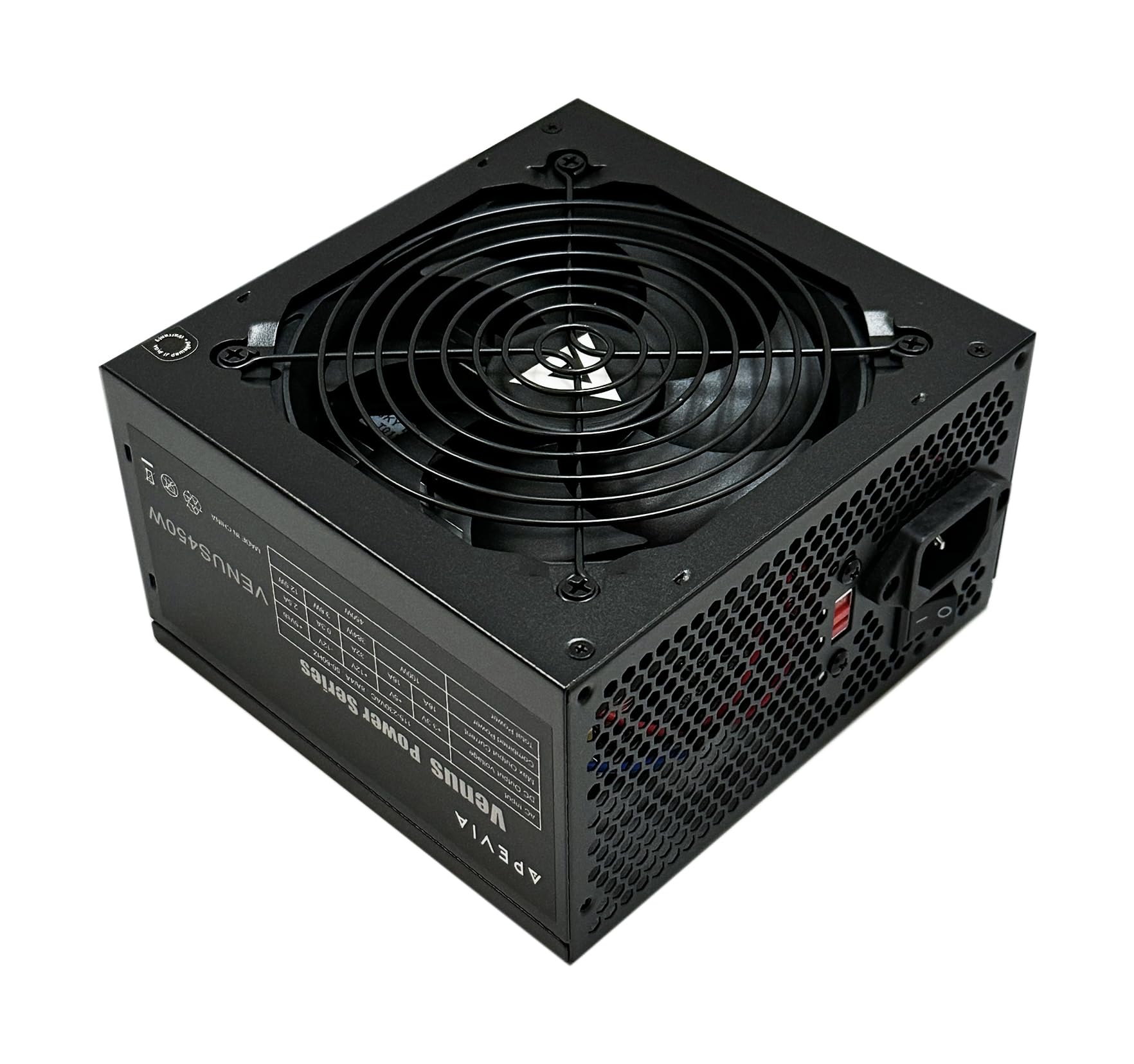 APEVIA VENUS450W 450W ATX Power Supply with Auto-Thermally Controlled 120mm Fan, 115/230V Switch, All Protections