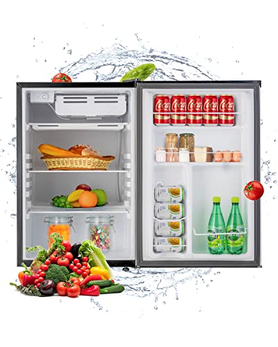 Anpuce 4.5 Cu. Ft Compact Refrigerator-Mini fridge Small Drink Food Storage Machine Upright Freezers Thermoelectric for Dorm, Garage, Camper, Basement, or Office, Single Door, stainless steel, Sliver