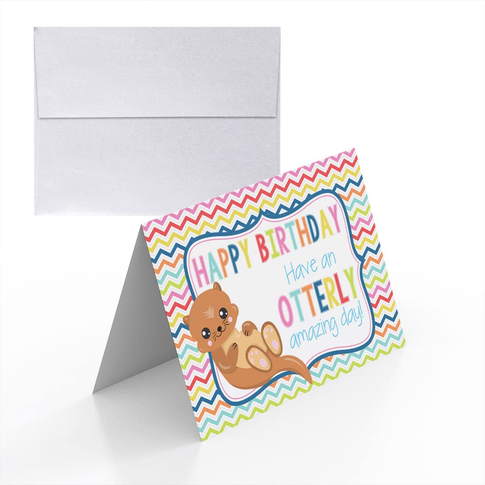 Adorable Otter OTTERLY Amazing Day Birthday Pun Themed Single (1) All Occasion Blank Birthday Card To Send To Friends & Family, 4"x 6" (when folded) Fill In Greeting Note Card by AmandaCreation