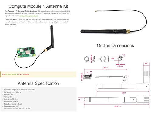 Waveshare Compute Module 4 Antenna Kit Certified for Use with Raspberry Pi Compute Module 4 Supports 2.4G/5G WiFi Frequency Band