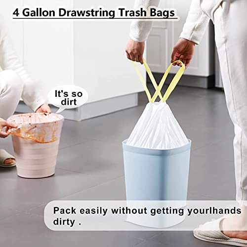 75 Count Small Trash Bags/4 Gallon Drawstring Trash Bags Extra Thick Drawstring Garbage Bags Wastebasket Bin Liners Plastic Trash Bags for Bathroom, Bedroom, Office, Car, Kitchen, Home -White
