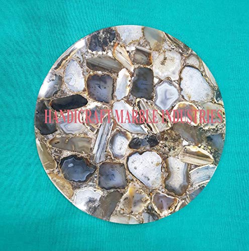 21" Inch Round Brown Grey Agate Coffee Table with Hair Pin Style Metal Base, Agate Table, Stone Coffee Table, Agate Table Top, Agate Round Coffee Table, Agate Side Table Home Decor
