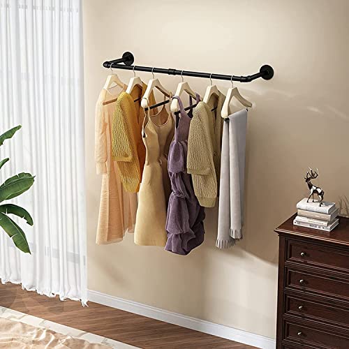 ERYTLLY Industrial Pipe Clothes Rack 36.2β,Multi-purpose Wall Mounted Iron Garment Rod,Heavy Duty Detachable Hanging Clothes Rack for Closet Rod,Black