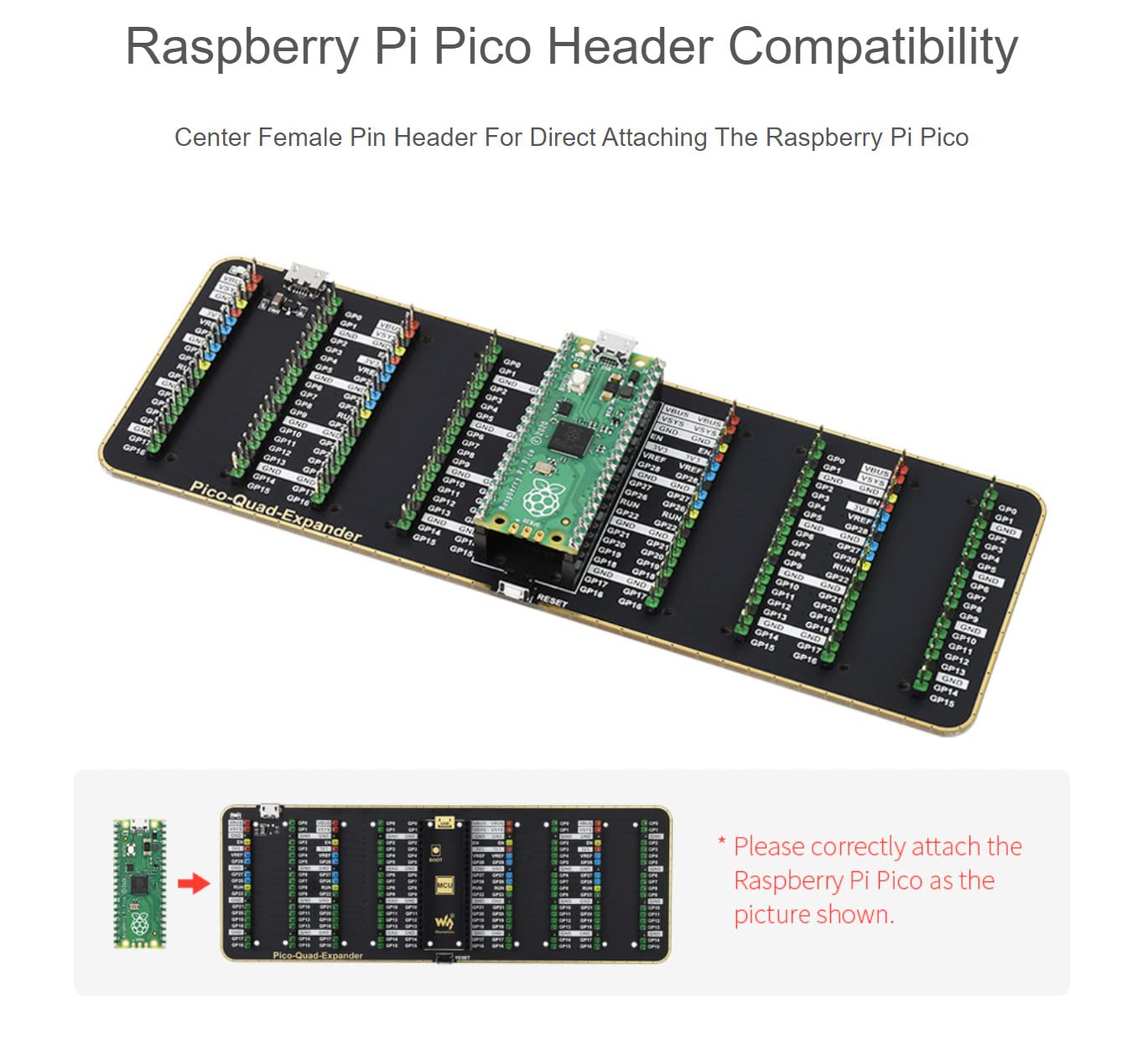 Coolwell Quad GPIO Expander for Raspberry Pi Pico Board with Four Sets of Male Headers for Directly Connecting Expansion Modules,USB Power Input Connector