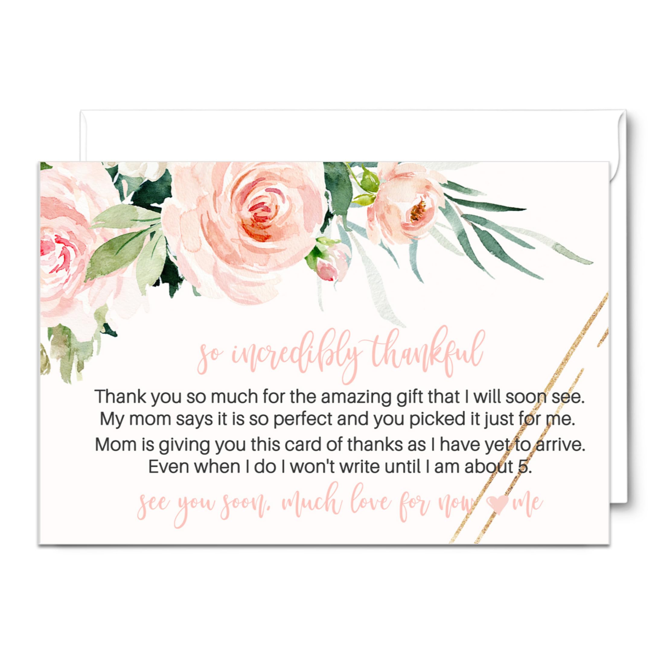 Paper Clever Party Graceful Floral Baby Shower Thank You Cards with Envelopes - 25 Pack - 4x6 Blank Notes with Prefilled Message from Baby Girl - Blush and Greenery Design
