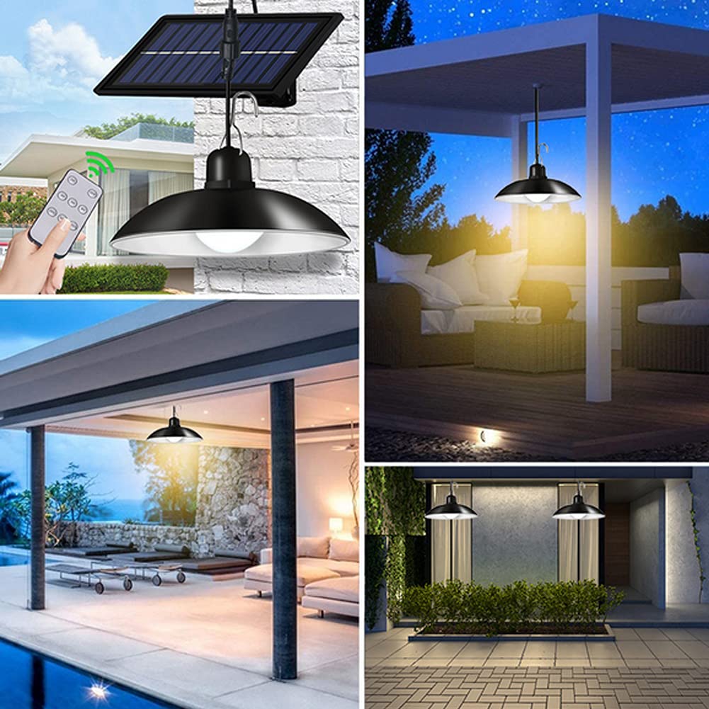 Aolyty Solar Pendant Light with Remote Control Dimmable Shed Light Waterproof Solar Powered Hanging Wall Light for Garden Yard Corridor Walkway Pathway Garage Driveway (Warm Light)