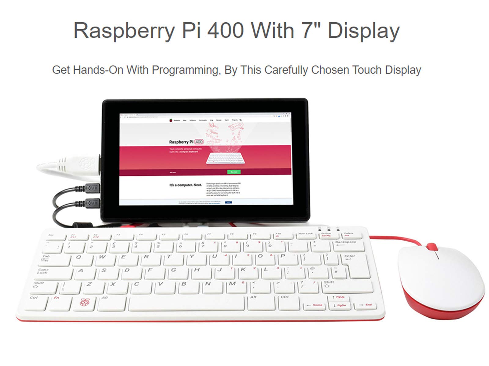 Waveshare Pi400 Kit Compatible with Raspberry Pi Bundle with 7inch HDMI Touch Display 1024×600 Pixels HDMI Port Up to 5-Point Capacitive Touch Support (9 Items)