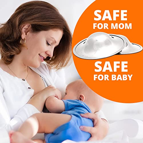 Amorini - Silver Nipple Covers for Breastfeeding Mothers, 925 Solid Silver Nipple Shields for Nursing Newborn, Protect Tender and Cracked Nipples from Rubbing on Garments, Set of 2