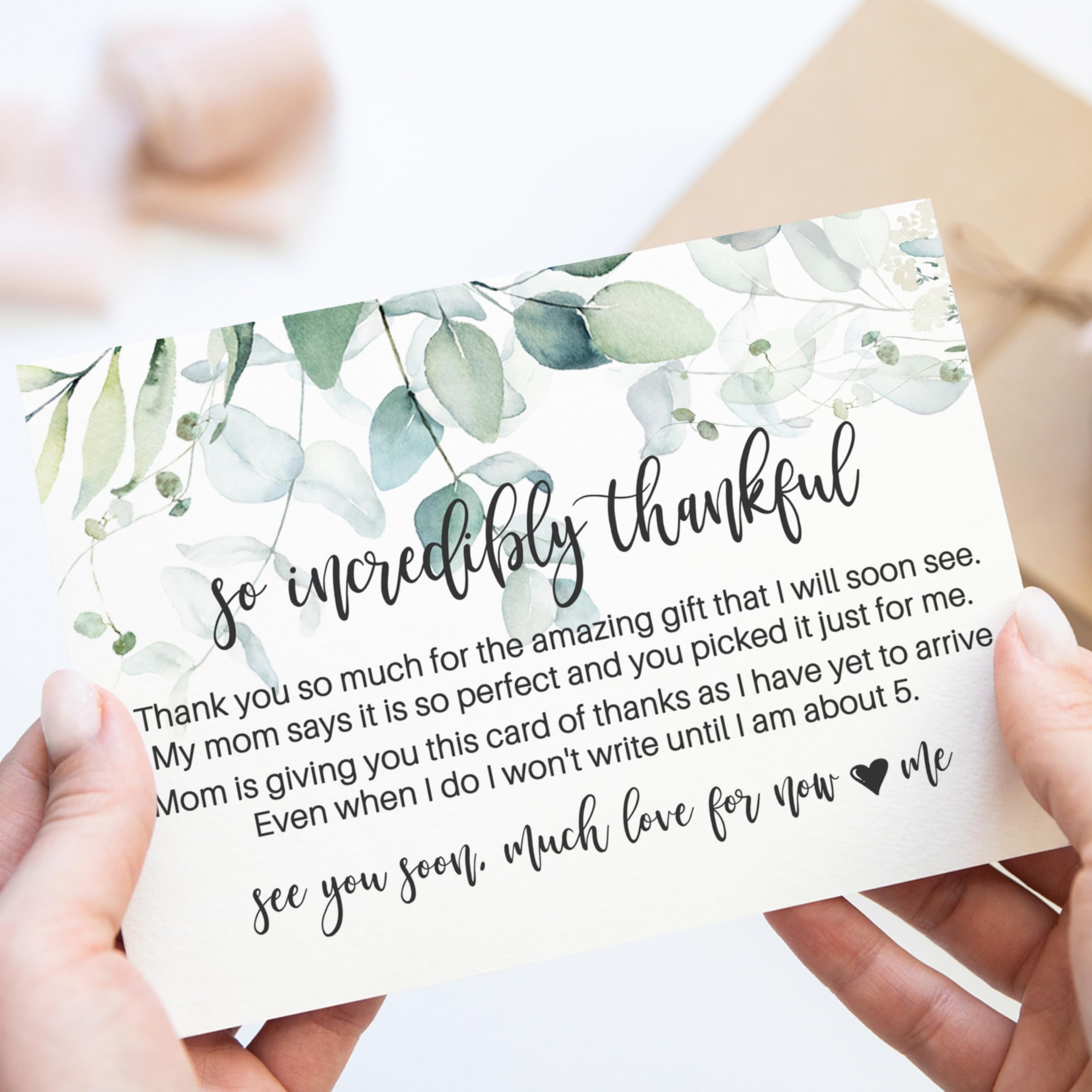 Paper Clever Party Greenery Baby Shower Thank You Cards with Envelopes - 25 Pack - 4x6 Blank Notes with Prefilled Message from Baby Girl - Rustic Eucalyptus Design Stationery Set