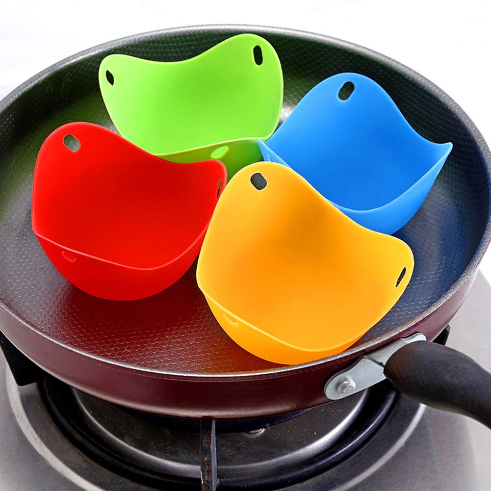 4 Pack Egg Poacher,Poached Eggs Accessory cookware Poached Egg Maker Egg Cups for Air Fryer, Thickened Stable Egg Cooker(red, blue, yellow, green)