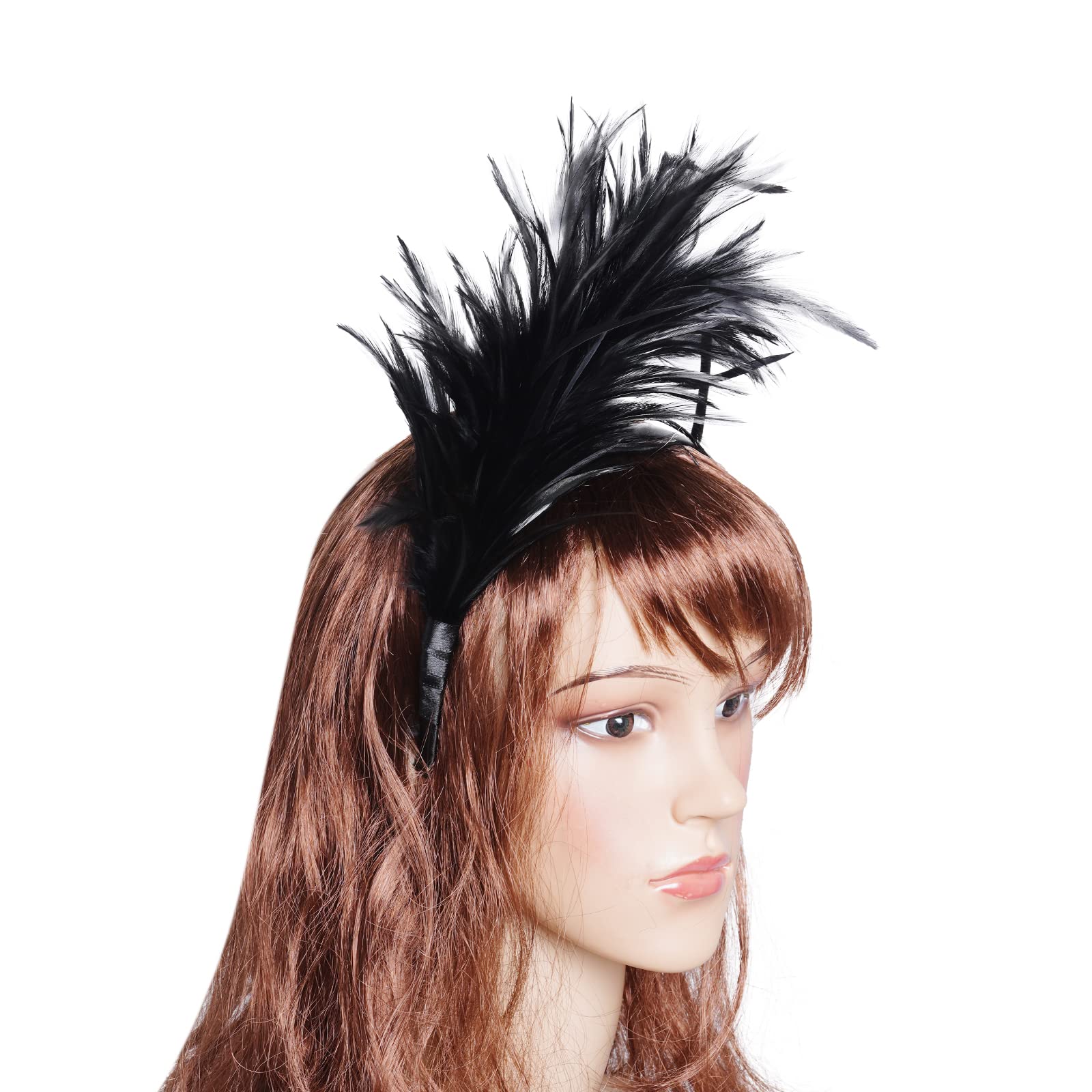 1920s Feathers Fascinator Headband 50s Prom Queen Headpiece for Women Kentucky Derby Cocktail Wedding Tea Party Gatsby (Black)