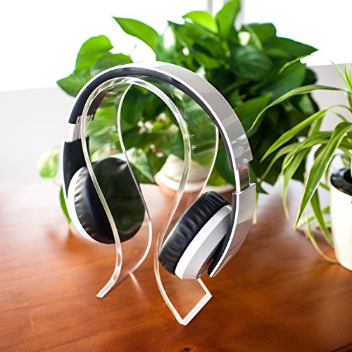 AmoVee® Acrylic Headphone Stand Display Headphone Holder Headphone Hanger Headset Hanger Support - Suitable for All Headphone Sizes - (Transparent)