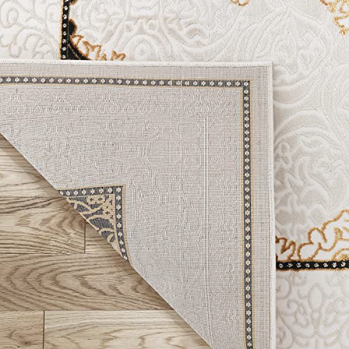 Antep Rugs Babil Gold 8x10 Oriental Bordered High Low Textured Traditional Indoor Area Rug, Beige Black, 7'10" x 10'