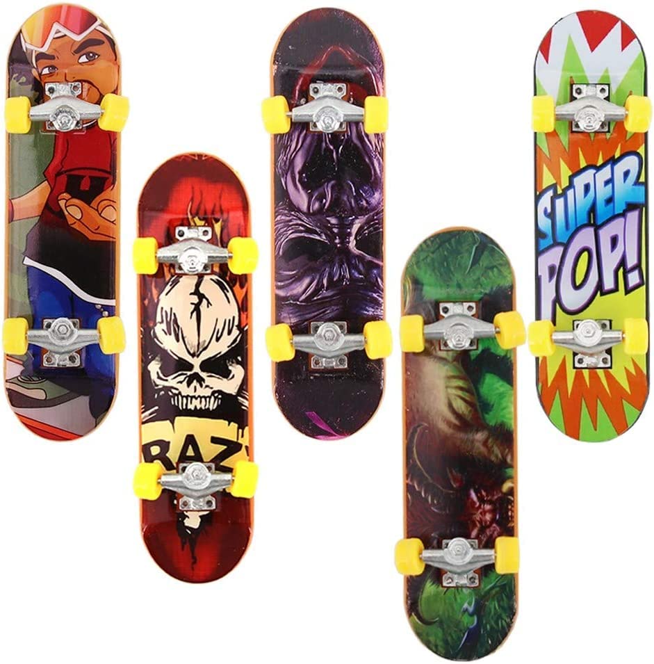 Alminionary 5pcs Finger Skateboards for Kids, Mini Skateboard Starter Kit for Finger Skater Party Supplies Props Decor Novelty Toy Gift for Kids