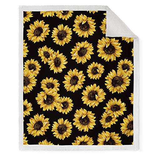 Jekeno Sunflower Sherpa Blanket Soft Warm Print Throw Blanket Lightweight for Kids Adults Women Gift 50"x60"