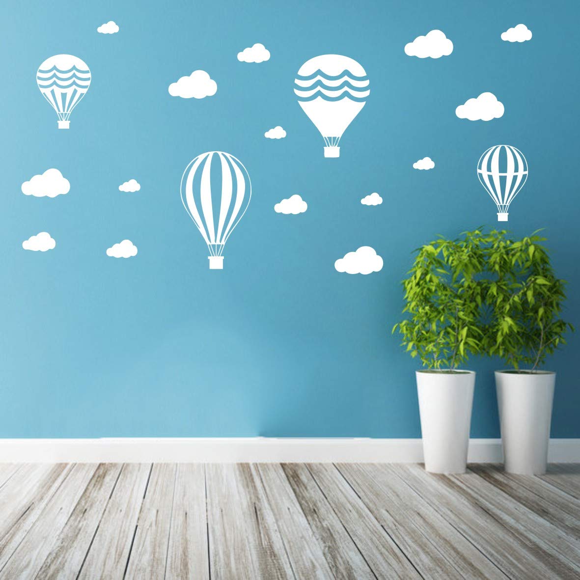 Nursery Room Wall Sticker Clouds and Air Ballon Decoration Sticker Wall Art Sticker for Children Kids Bedroom White Clouds Decoration Mural (White 40x90cm)