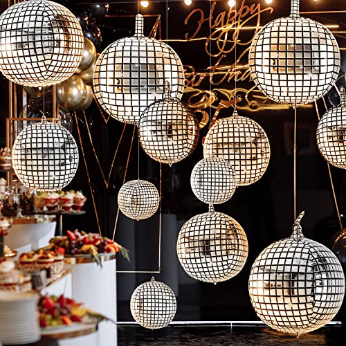 30 Pcs Disco Ball Balloons 32" 22" 10" 4D Disco Balloons 70s Disco Party Decorations Round Metallic Silver Disco Foil Balloons Mirror Disco Balloons for Disco Dance Party Birthday Wedding Supplies