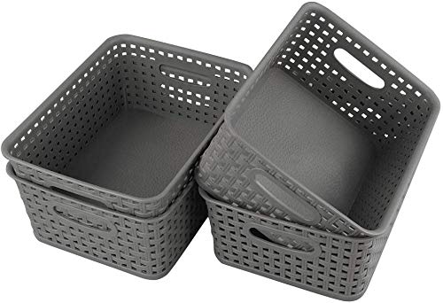 Jekiyo Grey Plastic Storage Basket, 4 Packs Pantry Storage Bin