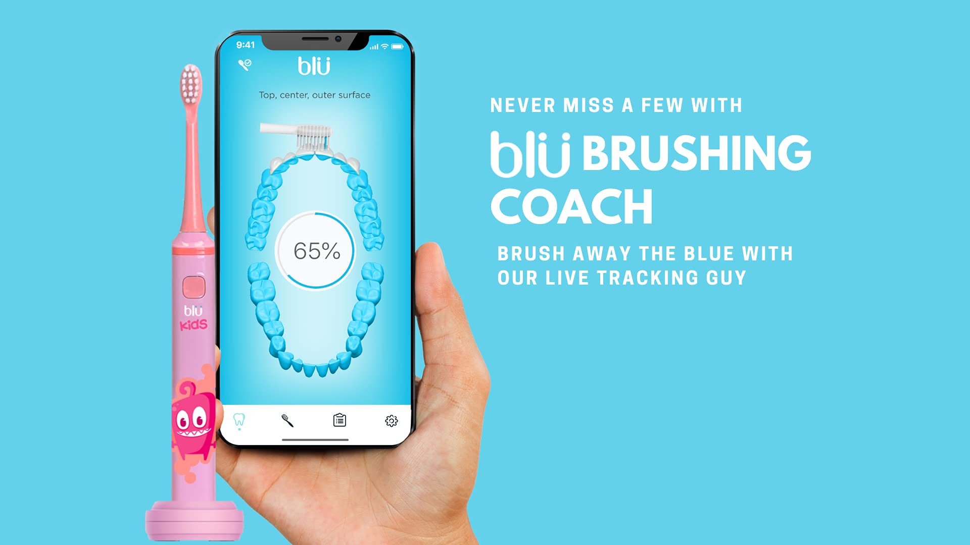 Blu Smart Bluetooth Enabled Kids Toothbrush with Live Tracking App to Teach Children Healthy Brushing Habits, Share Results with Your Dentist, Wireless Rechargeable Electric (Pink)