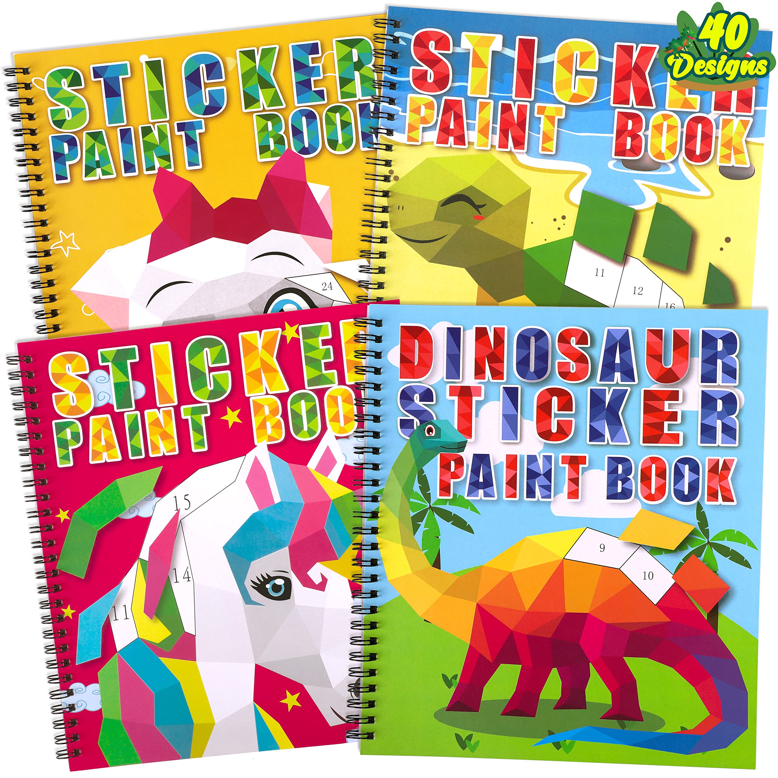 4PCS Crafts for Kids Ages 4-8 Sticker Books - Includes Dinosaur Llama Turtle and More Animal Designs Gift Party Create 40 Pictures