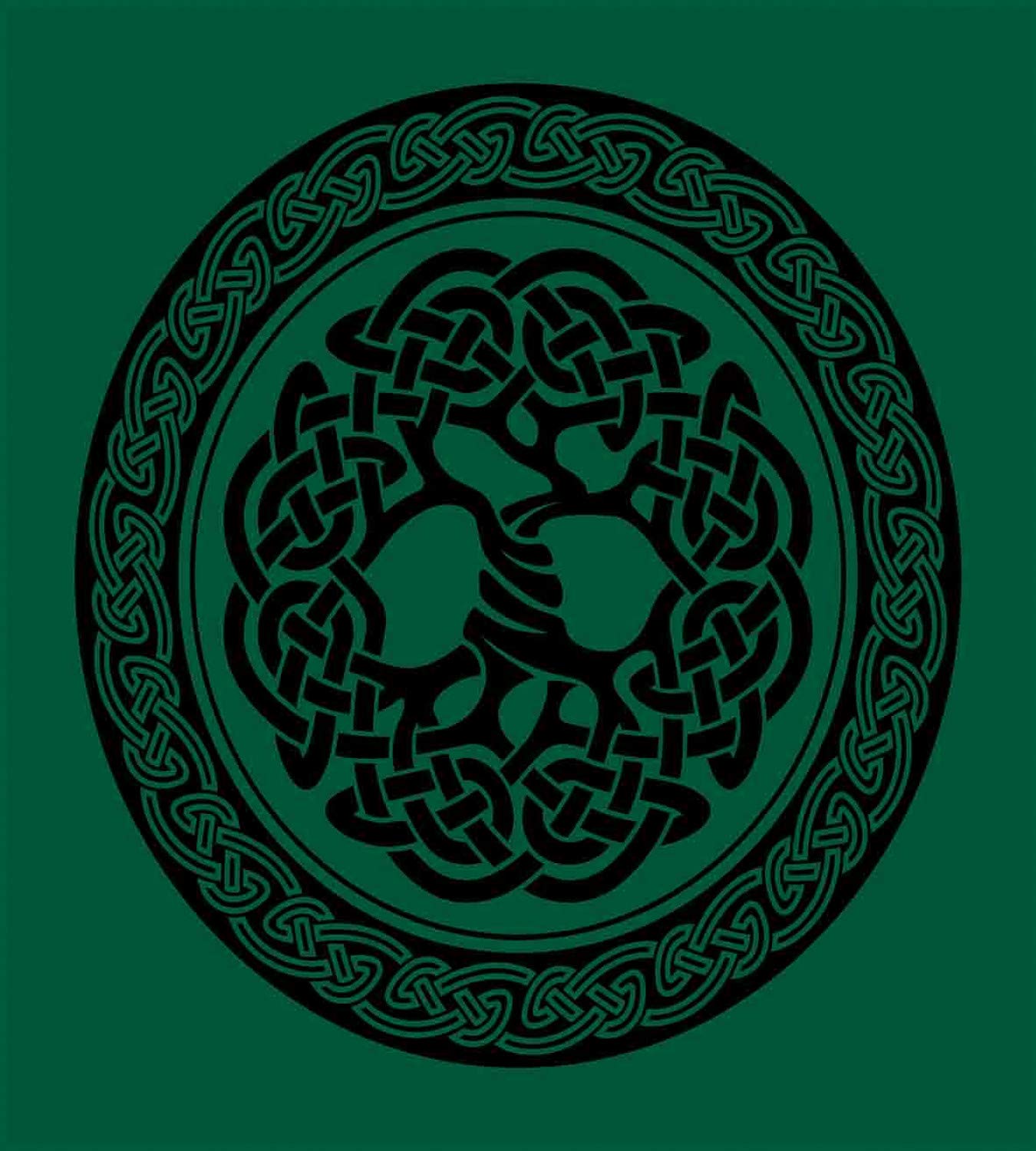 Ambesonne Celtic Duvet Cover Set, Monochrome Tree of Life Illustration Timeless European Motif, Decorative 3 Piece Bedding Set with 2 Pillow Shams, King Size, Forest Green Black
