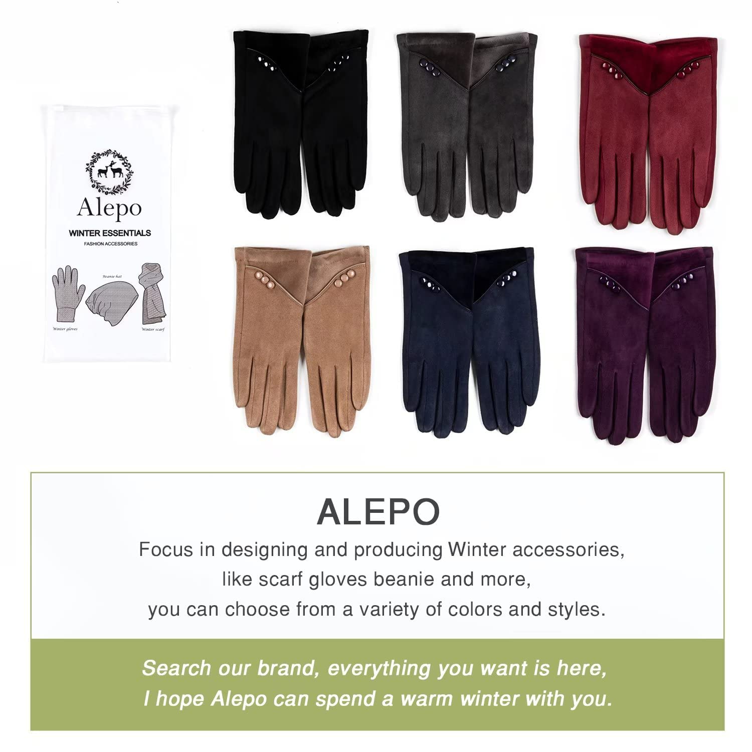 Alepo Womens Winter Warm Gloves, Contrast Color Design Touchscreen Texting Fleece Lined Windproof Driving Gloves Hand Warmer (Burgundy-M)