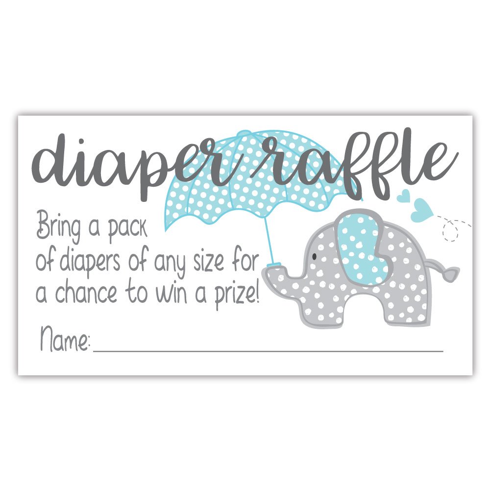 Blue Elephant Diaper Raffle Tickets (50 Count) - Boy Baby Shower Game
