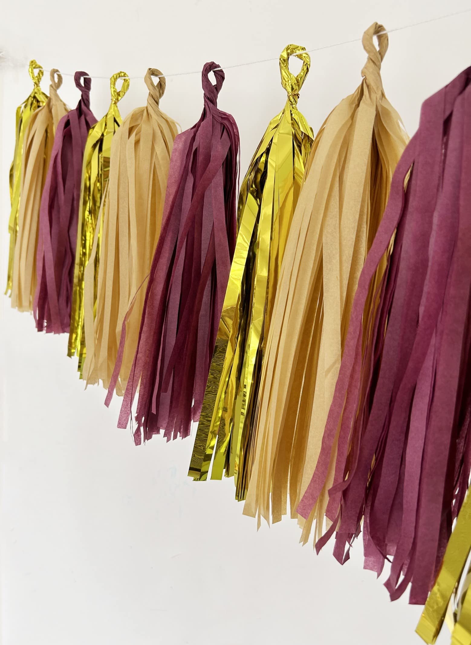 15PCS DIY Tissue Tassel Garland Kit Kraft Burgundy Gold Party Streamers Bunting Banner Backdrop for Wedding Party Bridal Shower Centerpieces Table Decorations