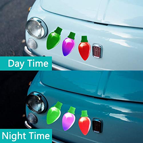 72 Pieces Christmas Car Refrigerator Decorations - 24 Reflective Bulb Light Shaped Magnets 48 Magnetic Wires Ornaments Set Xmas Holiday Cute Decor