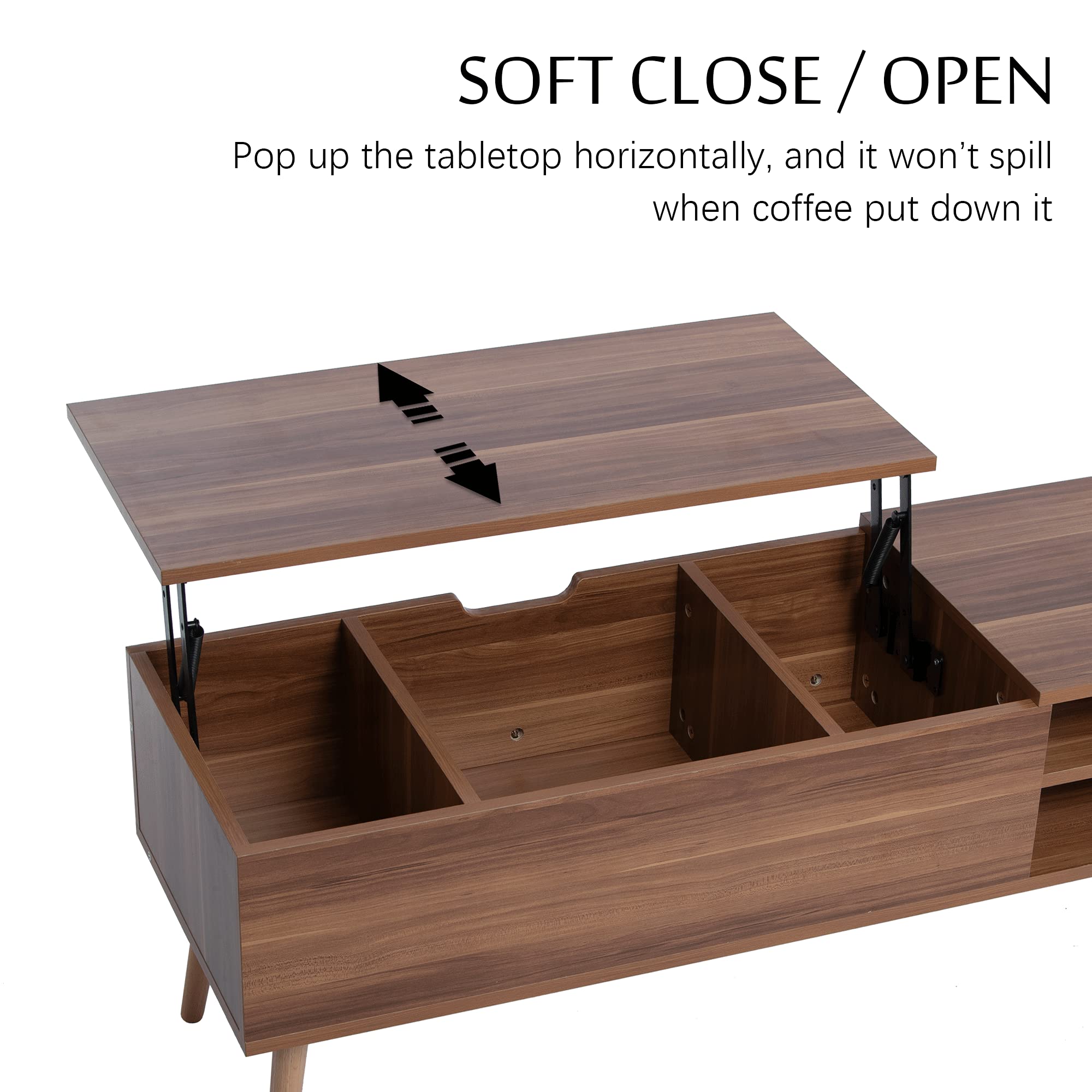 ARMCONE Lift Top Coffee Table with Storage, Mid Century Coffee Table for Living Room, Rustic Coffee Table Large Modern Wooden Table with Wood Legs, 41"x20"18", Walnut