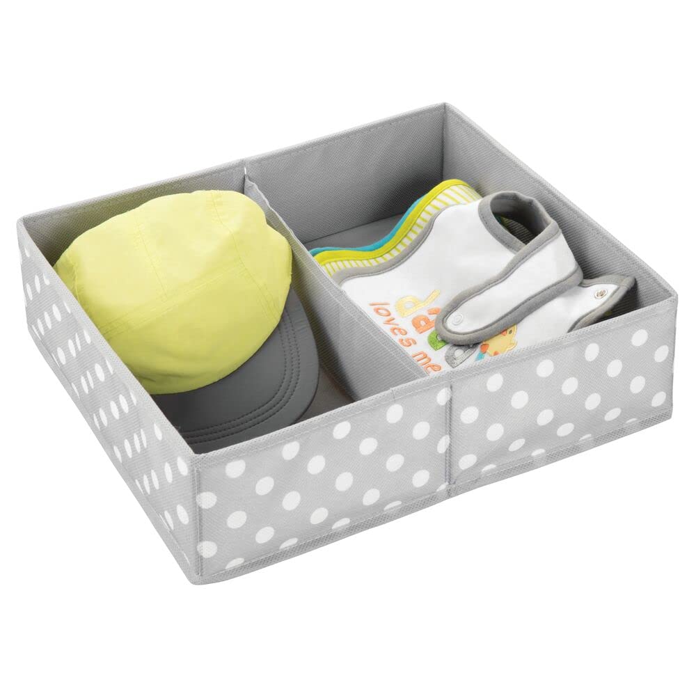 mDesign Fabric Drawer Organizer Bin Dividers for Baby Nursery Dresser, Closet, Organization - Bins Hold Clothes, Diapers, Cream, Toy, Blankets - 3 Pack, Gray/White Polka Dot